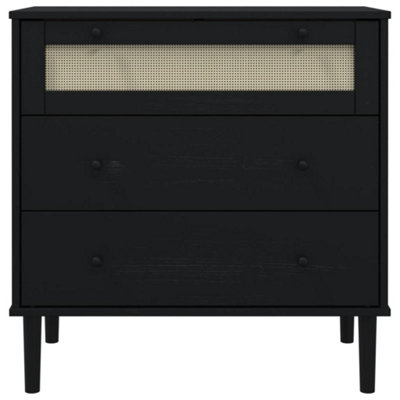 Berkfield Drawer Cabinet SENJA Rattan Look Black 80x40x80 cm Solid Wood ...