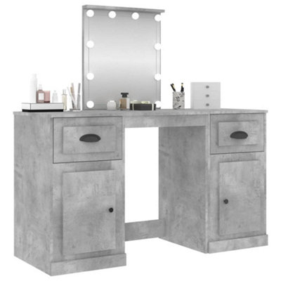 Berkfield Dressing Table with LED Concrete Grey 130x50x132.5 cm