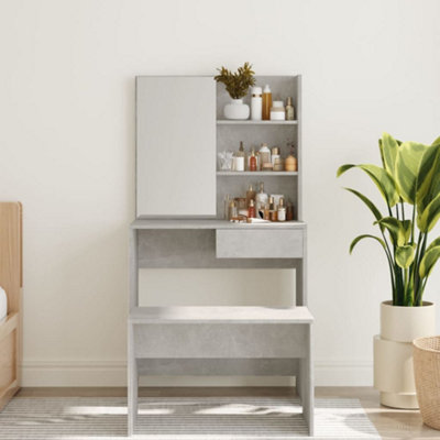 Berkfield Dressing Table with Mirror Concrete Grey 74.5x40x141 cm