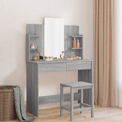 Berkfield Dressing Table with Mirror Grey Sonoma 96x39x142 cm