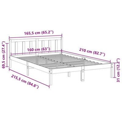 Berkfield Extra Long Bed Frame without Mattress White 160x210 cm Solid ...
