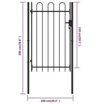 Berkfield Fence Gate Single Door with Arched Top Steel 1x1.5 m Black