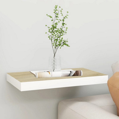 Berkfield Floating Wall Shelf Oak and White 40x23x3.8 cm MDF | DIY at B&Q