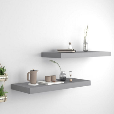 Berkfield Floating Wall Shelves 2 pcs Grey 60x23.5x3.8 cm MDF | DIY at B&Q