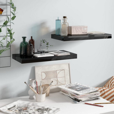 Berkfield Floating Wall Shelves 2 pcs High Gloss Black 50x23x3.8 cm MDF ...