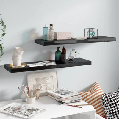 Berkfield Floating Wall Shelves 2 pcs High Gloss Black 90x23.5x3.8 cm ...