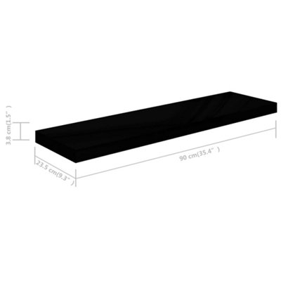 Berkfield Floating Wall Shelves 2 pcs High Gloss Black 90x23.5x3.8 cm MDF