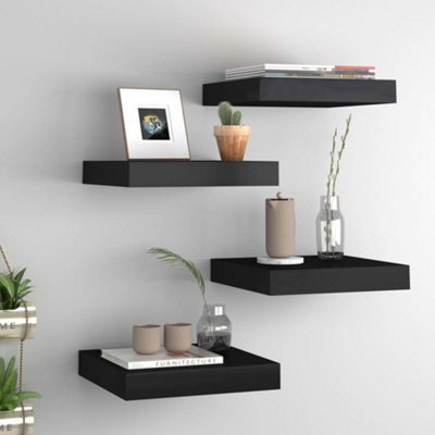 Berkfield Floating Wall Shelves 4 pcs Black 23x23.5x3.8 cm MDF | DIY at B&Q