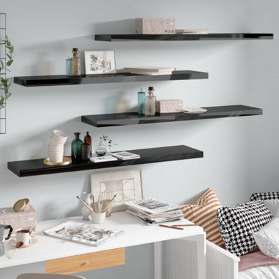 Berkfield Floating Wall Shelves 4 pcs High Gloss Black 120x23.5x3.8 cm ...