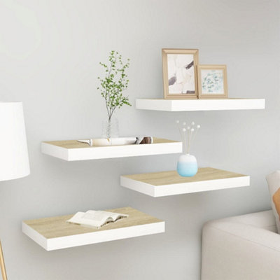 Berkfield Floating Wall Shelves 4 pcs Oak and White 50x23x3.8 cm MDF ...