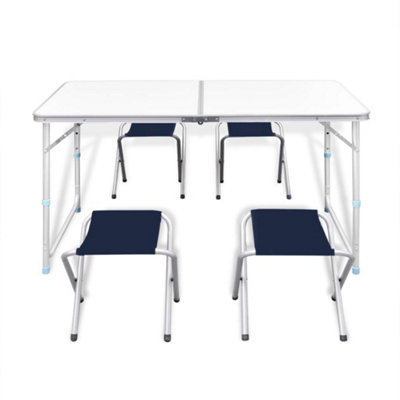 Berkfield Foldable Camping Table Set with 4 Stools Height Adjustable ...