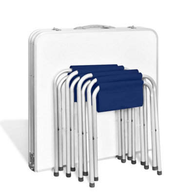 Berkfield Foldable Camping Table Set with 4 Stools Height Adjustable ...