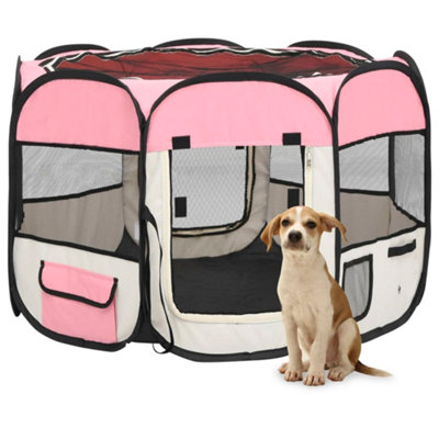 Berkfield Foldable Dog Playpen with Carrying Bag Pink 90x90x58 cm