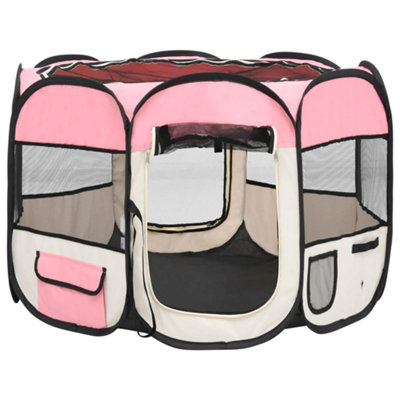 Berkfield Foldable Dog Playpen with Carrying Bag Pink 90x90x58 cm