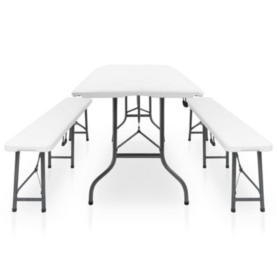 Berkfield Folding Garden Table with 2 Benches 180 cm Steel and HDPE White
