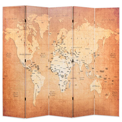 Berkfield Folding Room Divider 200x170 cm World Map Yellow