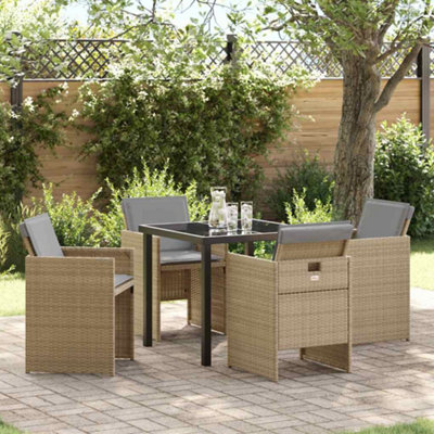 Berkfield Garden Dining Set 5 pcs Beige Poly Rattan