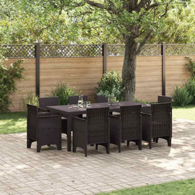 Berkfield Garden Dining Set 9 pcs Brown Polt rattan