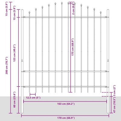 Berkfield Garden Fence with Hoop Top Grey 1,7x1,75 m Steel