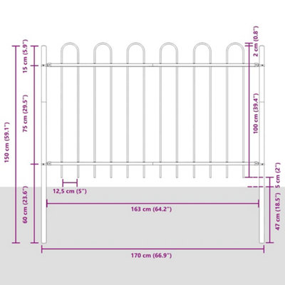 Berkfield Garden Fence with Hoop Top Grey 8.5x1 m Steel