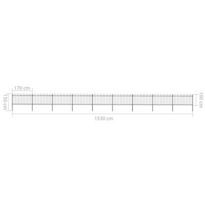 Berkfield Garden Fence with Hoop Top Steel 15.3x1 m Black