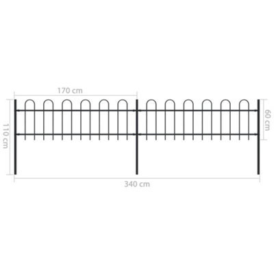 Berkfield Garden Fence with Hoop Top Steel 3.4x0.6 m Black