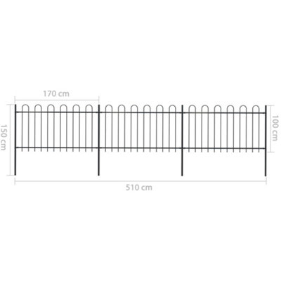 Berkfield Garden Fence with Hoop Top Steel 5.1x1 m Black