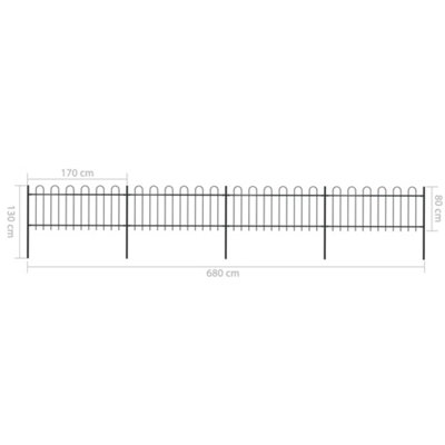 Berkfield Garden Fence with Hoop Top Steel 6.8x0.8 m Black