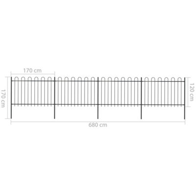 Berkfield Garden Fence with Hoop Top Steel 6.8x1.2 m Black