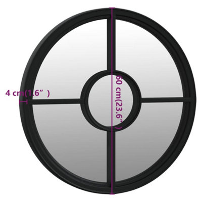 Berkfield Garden Mirror Black 60x4 cm Iron Round for Outdoor Use