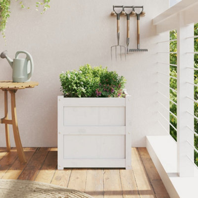 Berkfield Garden Planter White 50x50x50 cm Solid Wood Pine