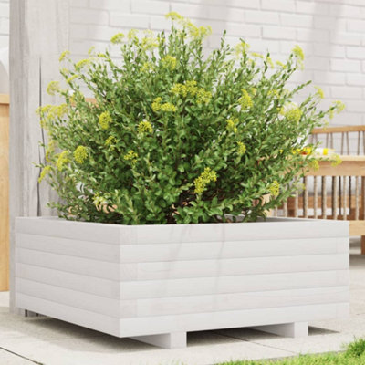 Berkfield Garden Planter White 60x60x26.5 cm Solid Wood Pine