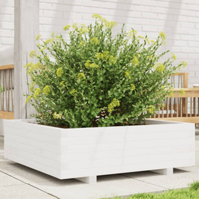 Berkfield Garden Planter White 80x80x26.5 cm Solid Wood Pine