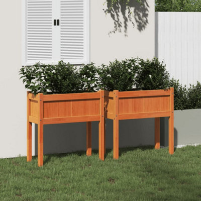 Berkfield Garden Planters 2 pcs with Legs Wax Brown Solid Wood Pine