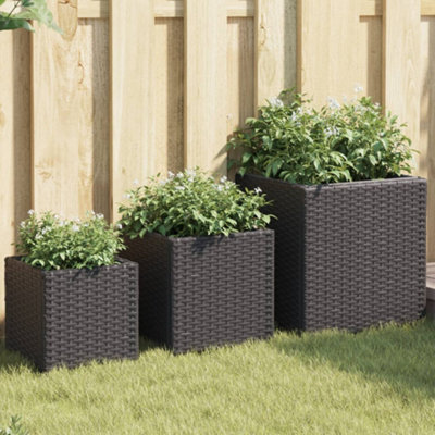 Berkfield Garden Planters 3 pcs Black Poly Rattan