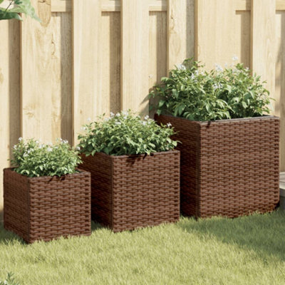 Berkfield Garden Planters 3 pcs Brown Poly Rattan