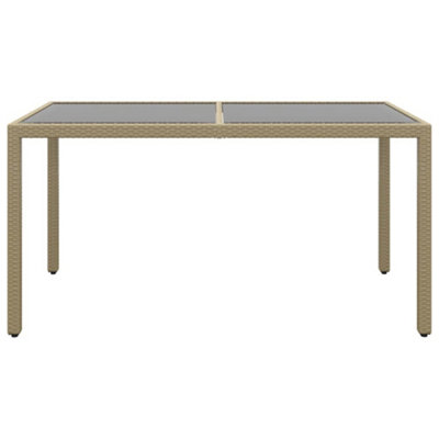 Berkfield Garden Table 150x90x75 cm Tempered Glass and Poly Rattan Beige