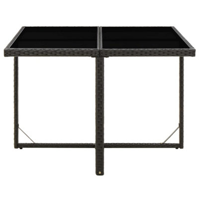 Berkfield Garden Table Black 109x107x74 cm Poly Rattan and Glass