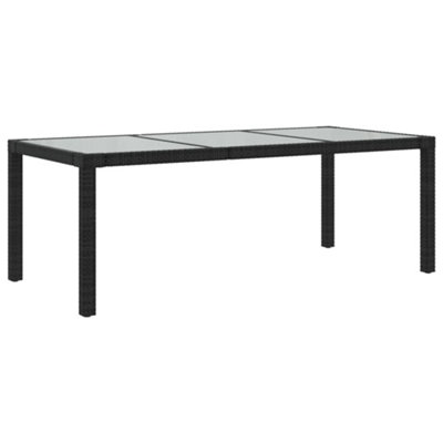 Berkfield Garden Table Black 190x90x75 cm Tempered Glass and Poly Rattan