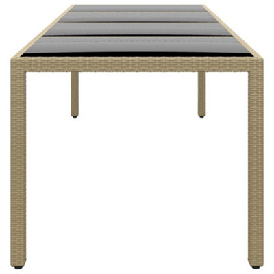 Berkfield Garden Table with Glass Top Beige Poly Rattan