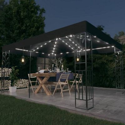 Berkfield Gazebo with Double Roof&LED String Lights 3x4m Anthracite