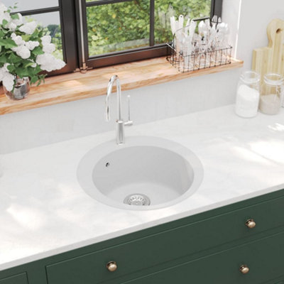 Berkfield Granite Kitchen Sink Single Basin Round White | DIY at B&Q