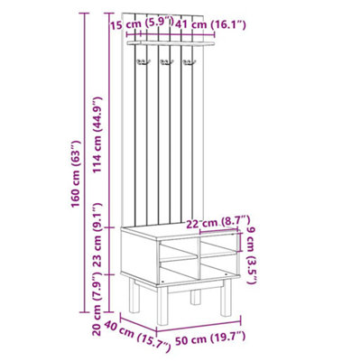 Berkfield Hall Unit OTTA 50x40x160 cm Solid Wood Pine