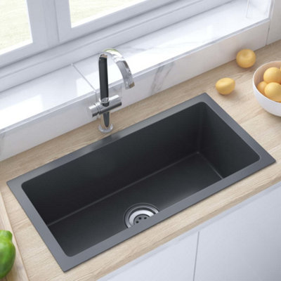 Berkfield Handmade Kitchen Sink Black Stainless Steel | DIY at B&Q