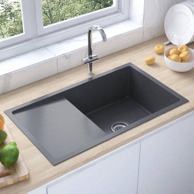 Berkfield Handmade Kitchen Sink Black Stainless Steel | DIY at B&Q