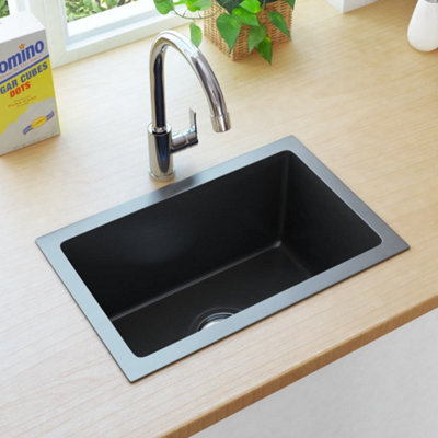 Berkfield Handmade Kitchen Sink with Strainer Black Stainless Steel ...