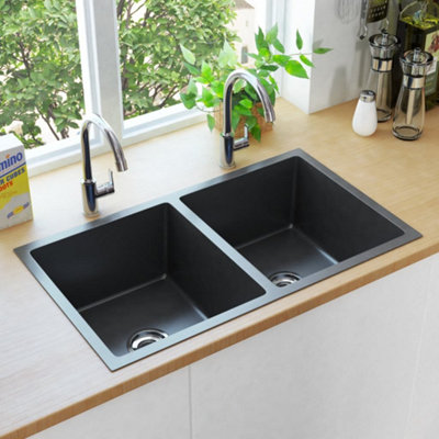 Berkfield Handmade Kitchen Sink with Strainer Black Stainless Steel ...