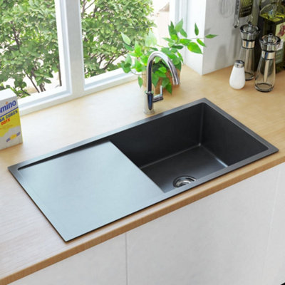 Berkfield Handmade Kitchen Sink with Strainer Black Stainless Steel ...