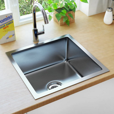 Berkfield Handmade Kitchen Sink with Strainer Stainless Steel | DIY at B&Q