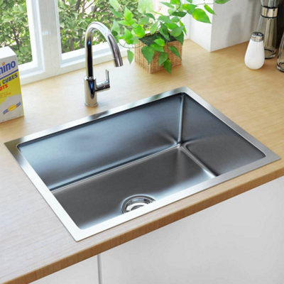 Berkfield Handmade Kitchen Sink with Strainer Stainless Steel | DIY at B&Q